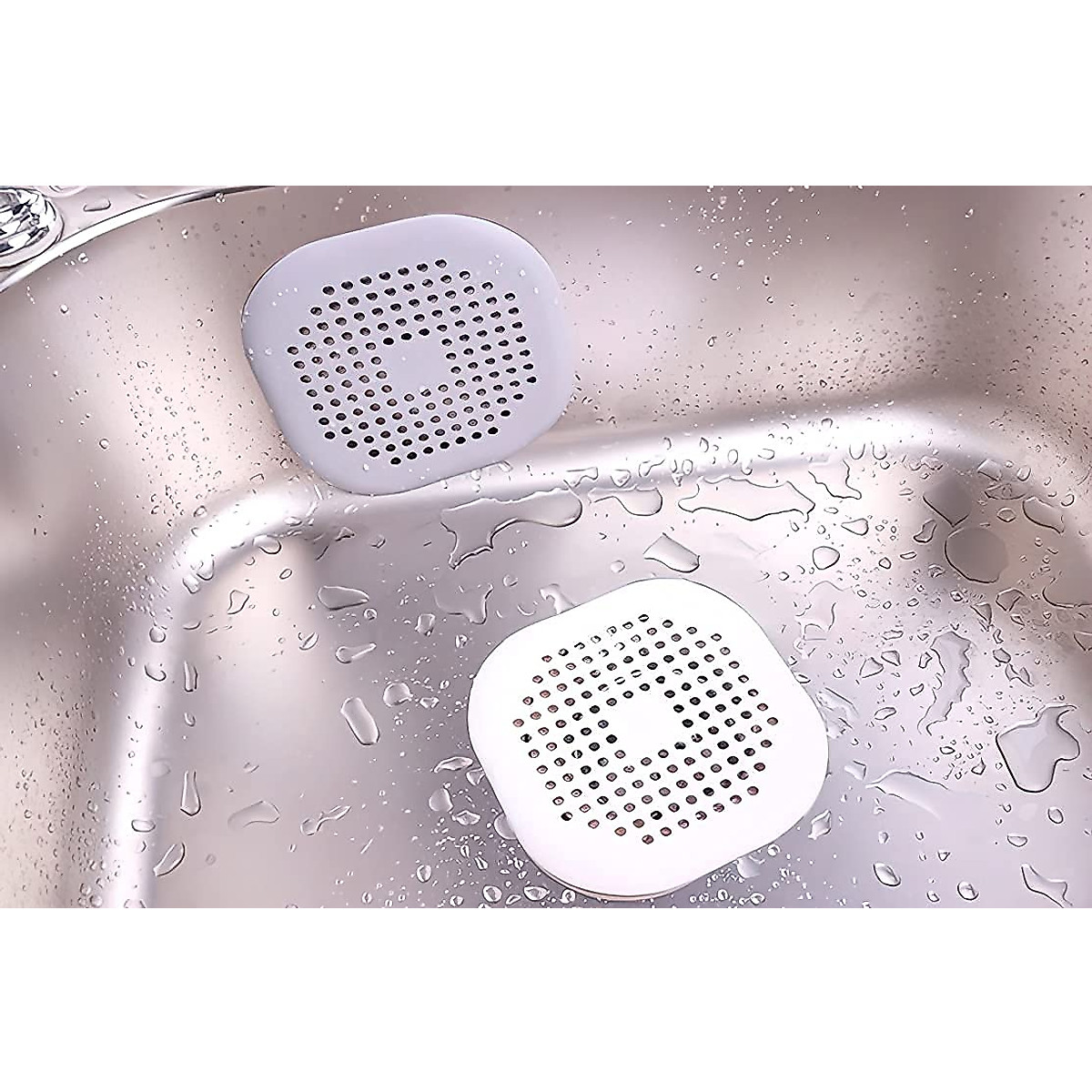 2 Pieces Shower Drain Hair Catcher Bathtub Stopper, Home Protectors with Sucker Water Trap Sink Cover for Bathroom Bathtub and Kitchen (Grey,White)