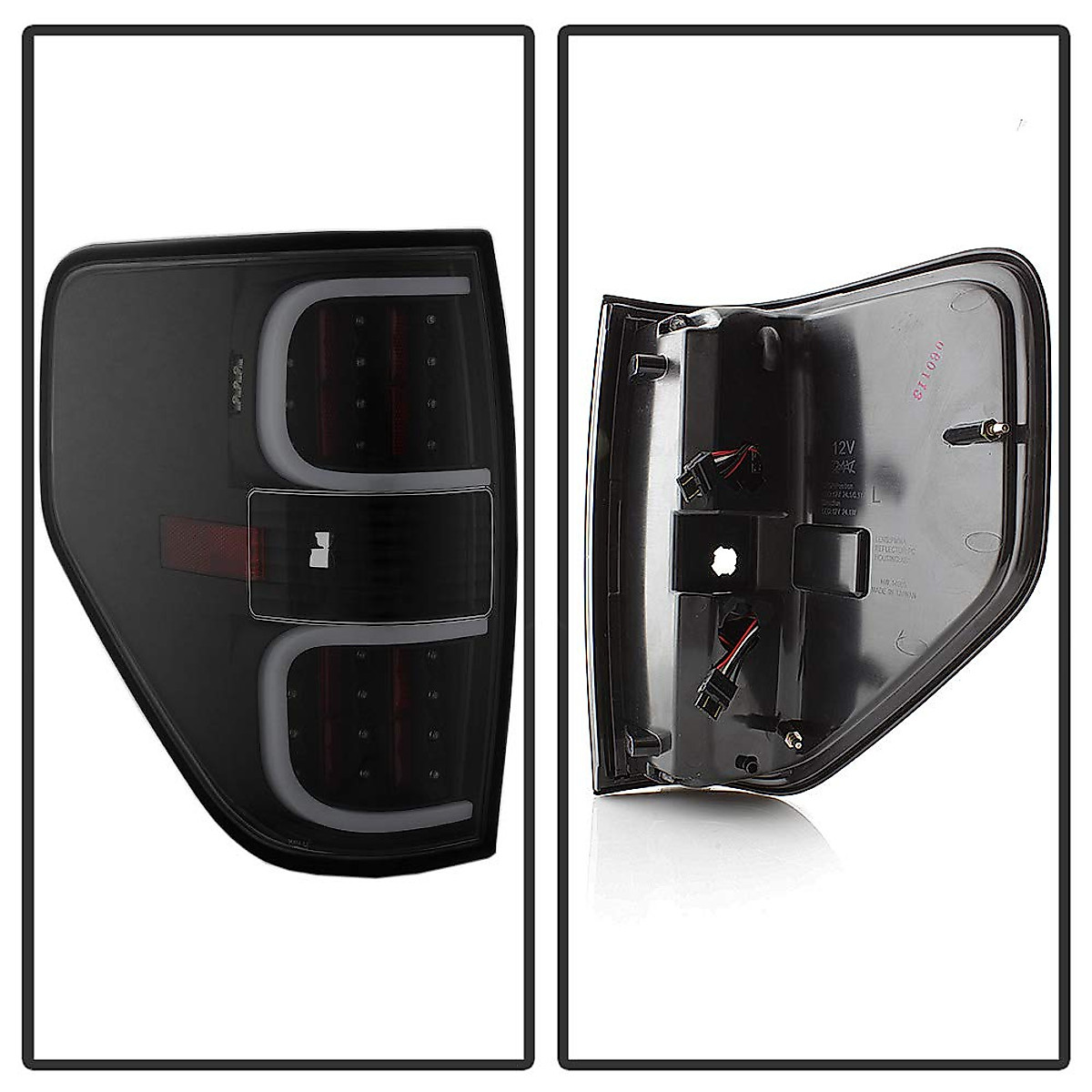 ACANII - For 2009 2010 2011 2012 2013 2014 Ford F150 Pickup Black Dual LED Bar Tail Lights Brake Lamps Pair Left+Right