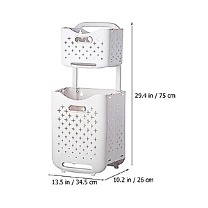 Cabilock Laundry Hamper Laundry Laundry Collapsible Laundry Baskets Double Layer Laundry Basket Bathroom Clothes Storage Basket Storage Shelf Kitchen Shelf Fruit Stand with Wheel for Home Hamper