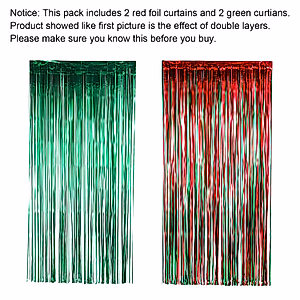 Sumind 4 Pack Foil Curtains Metallic Fringe Curtains Shimmer Curtain for Birthday Wedding Party Christmas Decorations (Red and Green)