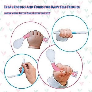 Baby Spoons First Stage Self Feeding 4 6 12 months, 8 Pack Toddler Utensils Spoons and Forks BPA Free, Gum-Friendly Baby Feeding Supplies
