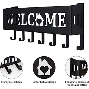 decorelax Key Holder & Rack Welcome Style Design Metal Key Rack with 7 Hooks Mail and Key Organizer Black
