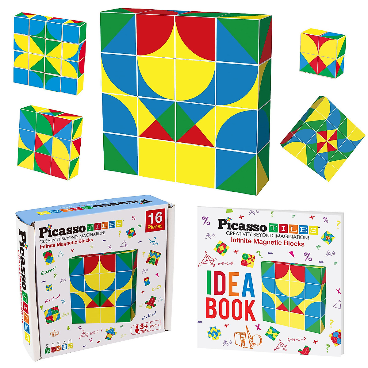PicassoTiles 1" Infinite Magnetic Puzzle Game Magic Pixy Cube Puzzles Brain Teaser Set w/Free Ideabook Kids Toy Magnet Pattern Block Matching Card Challenge Toys Inspiration STEM Learning PTC16