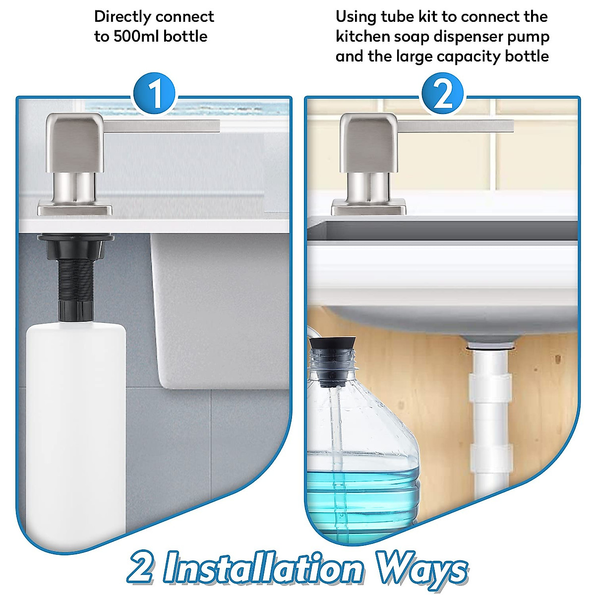 CREA Soap Dispenser for Kitchen Sink, Kitchen Soap Dispenser Brushed Nickel Square Built in Sink Soap Dispenser for Bathroom with 17 OZ Bottle