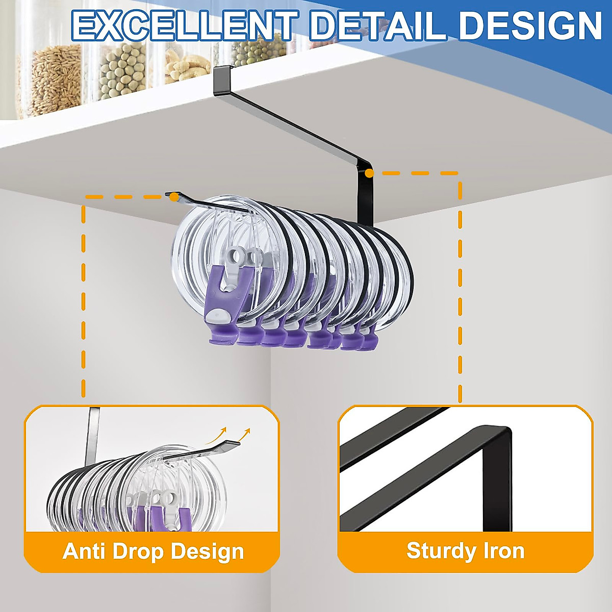 Xlajiao 2 Pack Tumbler Lid Organizer, Premium Tumbler Lid Storage Hook Up to 20 Lids, Space Saving Cup Lid Holders Under Cabinet Tumbler Lid Hook for Kitchen Organizer, No Adhesive No Drill (Black)