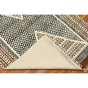 CASAVANI Collection Runner - 5x10 Area Rug Black & Brown Cotton Dhurrie Geometric Kilim Rug Indoor Outdoor Use Carpet Flatweave Rugs for Home & Foyer Corridor Hallway & Stair Runner