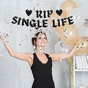 BEISHIDA Black RIP Single Life Banner,NO DIY, Pre-Strung Bachelorette Party Decorations,Till Death Do Us Party Supplies,Bride or Die Party Decor, Gag Gift