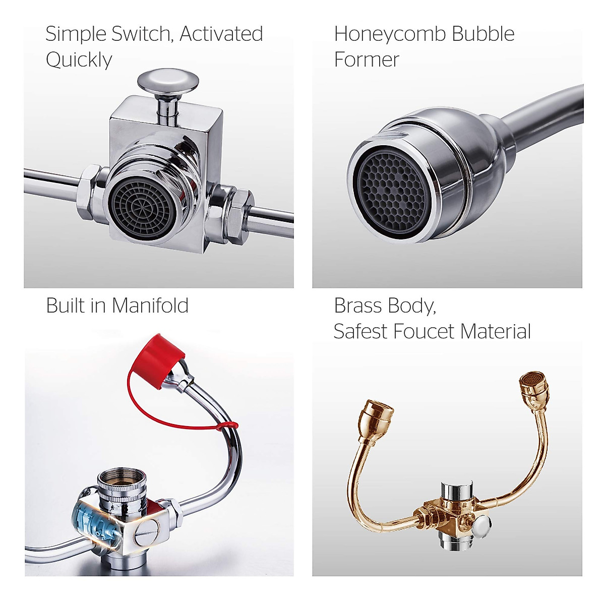 Eye Wash Station, Emergency Eyewash Stations Faucet Mounted for Sink Attachment -Eye Flush Unit Eye Wash Solution for First Aid for Lab Factory Industry Site, Office and Home, Equipped with 4 Adapters