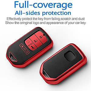 Sindeda for Honda Key fob Cover with Leather Keychain,Soft TPU Full Cover Protection,Key fob case Compatible Honda Accord Civic CRV Pilot Odyssey Passport Smart Remote Key，Key Fob Shell Red
