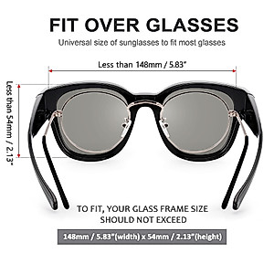 Paukis Over Glasses Sunglasses for Women Men, Polarized UV Protection, Large Round Cat Eye Oversized Solar Shield Fits Over - Mirror Lens