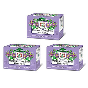Tadin Passion Flower Herbal Tea. Caffeine Free. 0.84 oz. 24 Tea Bags. Pack of 3