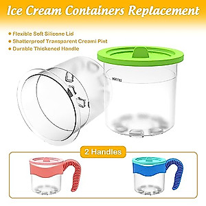 Benewid Creami Pints and Lids - 4 pack, Creami Pint Containers Compatible with Ninja Ice Cream Makers NC301 NC300 NC299AMZ CN305A CN301CO Series, 16oz Dishwasher Safe Ice Cream Pints with Handle