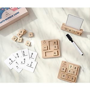 SSol & Sam Educational Math Toys - STEM Counting Toys with Math Flash Cards, Wooden Number Blocks and Boards - Montessori Toys Kindergarten Preschool Kids Ages 4+