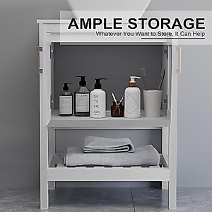 eclife 36" Bathroom Vanities Sink Combo with Side Cabinet, Modern MDF White Cabinet with Open Shelf, Mirror (Vanity Only)