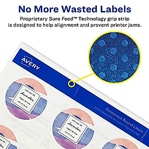 Avery Printable Round Labels with Sure Feed, 2" Diameter, Glossy Clear, 120 Customizable Labels (22825)