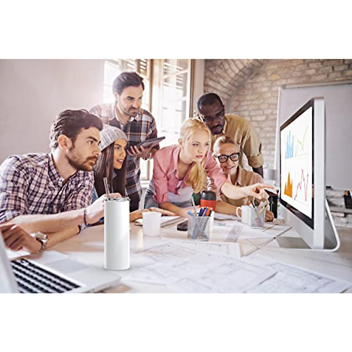 Arslo 20 oz Stainless Steel Skinny Tumbler bulk, Vacuum Insulated Tumbler with Straw and Lid, Double Wall Travel Mugs for Coffee Water Sublimation Tumbler for DIY(1PACK White)