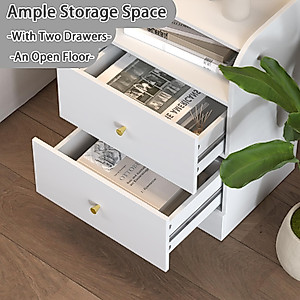 Aenuert Nightstand with Two Drawers White Bedside Table Chest of Drawers with Opening Storage Rack,3 Tiers Modern Night Table for Bedroom Small Spaces Storage Furniture