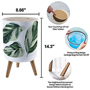 Small Trash Can with Lid for Bathroom Kitchen Office Diaper Set tropical leaves white background watercolor wrapping textile Bedroom Garbage Trash Bin Dog Proof Waste Basket Cute Decorative