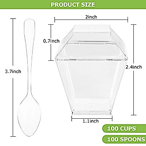 MIVIDE 100 PCS 2 oz Mini Dessert Cups with Lids and Spoons, Plastic Square Dessert Cups, Clear Appetizer Cups for Party, Parfait Cups, Shooter Cups, Disposable Plastic Cups for Desserts, Appetizers