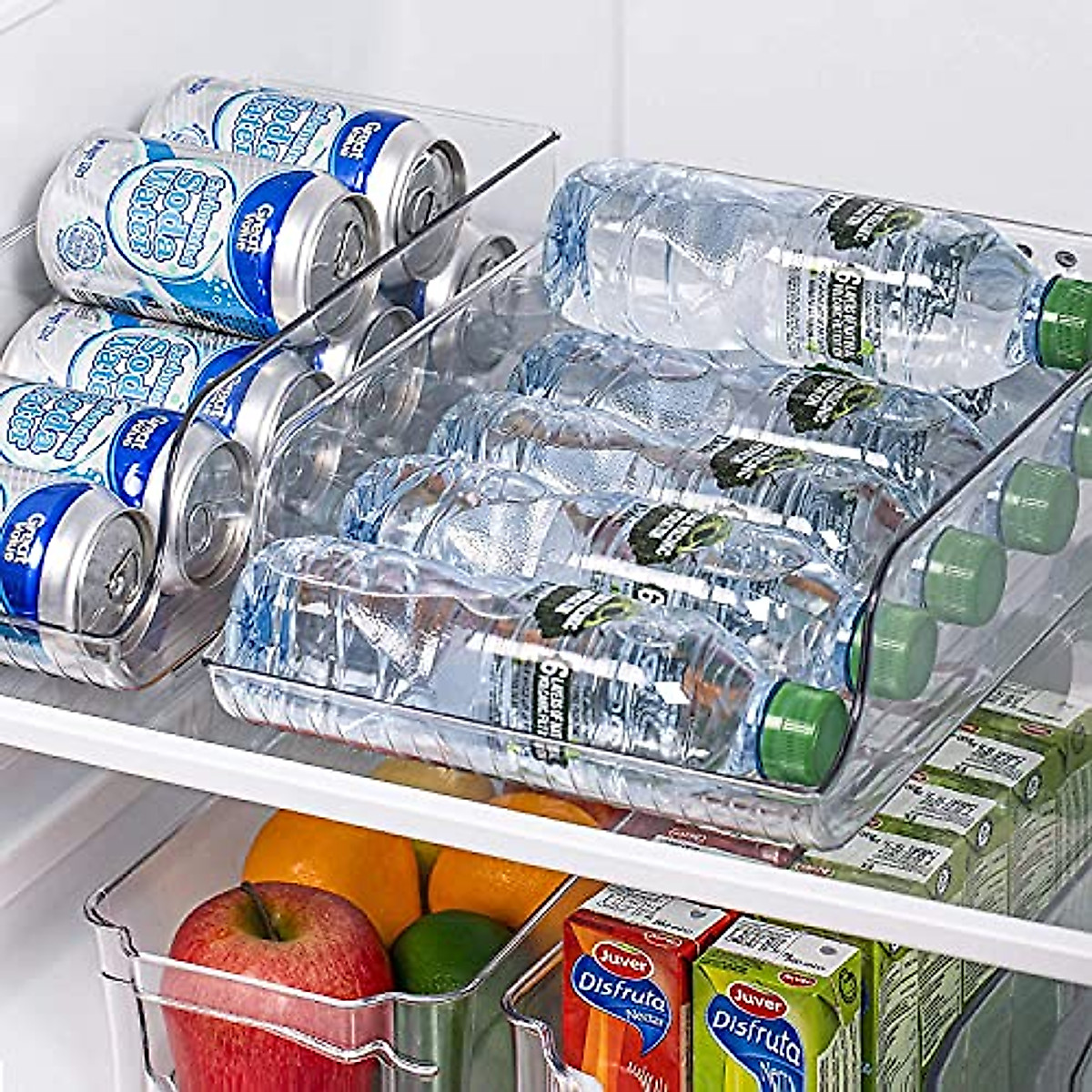 WELTRXE Refrigerator Organizer Bins, Can Dispenser Storage Organizer Bins & Plastic Water Bottle Storage Dispenser Set for Fridge Pantry Kitchen Cabinets and Freezer, Beverage & Canned Food Organizer