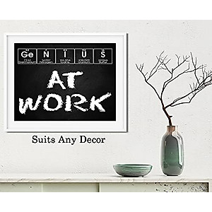 Genius At Work Periodic Table of Elements Print, 14"x11" Unframed Funny Science Poster, Chemistry Art Ideal for Science Lab, Teen Bedroom, Dorm Room or Home Decor