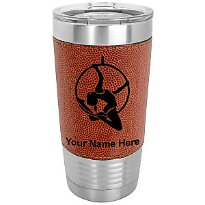LaserGram 20oz Vacuum Insulated Tumbler Mug, Aerial Hoop, Personalized Engraving Included (Faux Leather, Basketball Style)