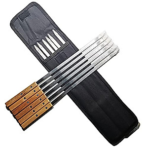 Acroyan 12 Pack Kebab Skewers 16.5 Inch Grill Skewers Stainless Steel BBQ Barbecue Sticks Flat Skewer Heavy Duty Large Wide Reusable with Nonslip Wooden Handle for Kabob Shrimp Chicken Beef Vegetable