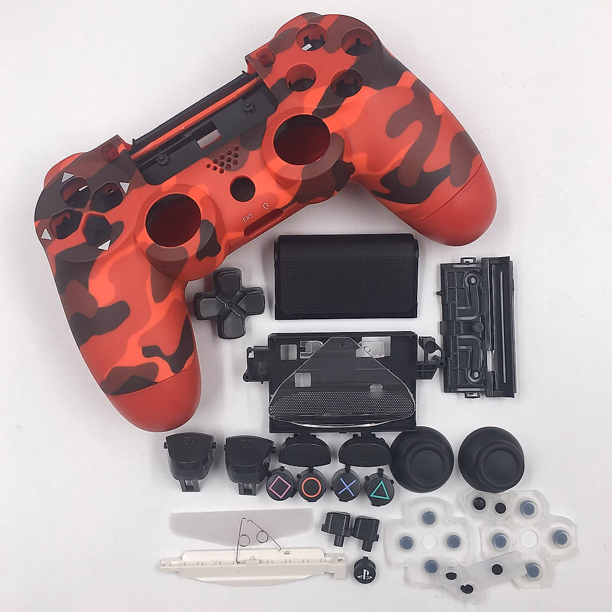 HUAYUWA Plastic Game Controller Housing Cover with Buttons Replacement Set Fit for Playstation 4 Slim 4.0 JDM-040 (V1 Version), Camouflage Red