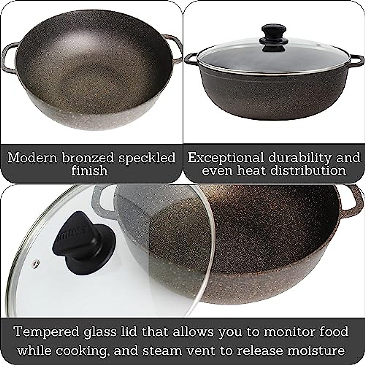 IMUSA 3.5 Quart Nonstick Fuzion Caldero with Tempered Glass Lid