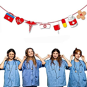Morndew Doctor Nurse Cap Heart Design Medicine Cabinet Pill Banner for Hospital Rn Theme Party Medical School Graduation Party Nurse Day Party Birthday Party Decorations