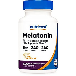 Nutricost Melatonin 5mg, 240 Fast Dissolve Tablets (Mixed Berry Flavor) - Non-GMO, Gluten Free
