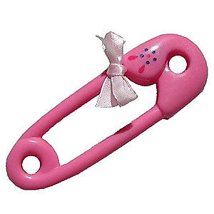 Unique Pink Diaper Pin with Ribbon Girl Baby Shower Favors, 4 Count
