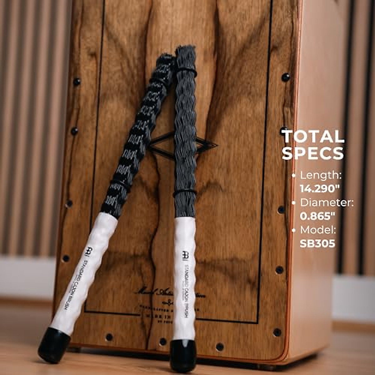 Meinl Stick & Brush Cajon Brush with Nylon Dowels and Adjustable Rings, Black, Standard (SB305)