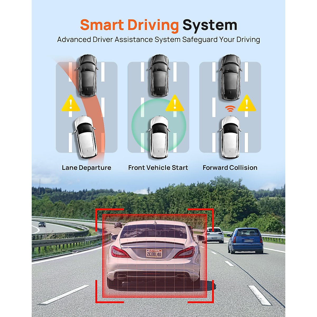 70mai 2.7K UHD Dash Cam Front and Rear A500S, Dual Dash Camera for Cars, Dashcam with APP, Sony IMX335, ADAS, Built-in WiFi GPS, 2'' IPS Screen, WDR, Night Vision, 24/7 Parking Mode, Loop Recording