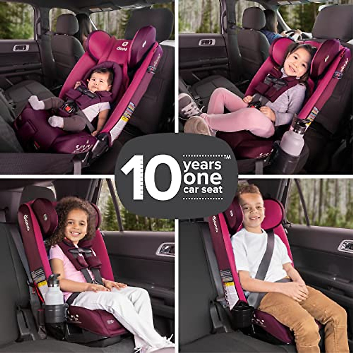 Diono Radian 3RX 3-in-1 Rear and Forward Facing Convertible Car Seat, Adjustable Head Support & Infant Insert, 10 Years 1 Car Seat Ultimate Safety and Protection, Slim Fit 3 Across, Pink Blossom