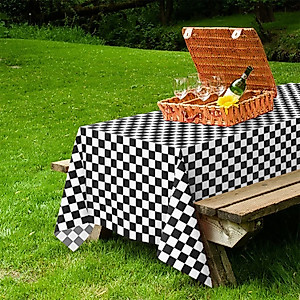 QIKSION 6 Pack Black and White Checkered Tablecloth Black Checkered Flag Tablecloth, Disposable Plastic Gingham Table Cover for Parties, Outdoor Picnic, Race Car Birthday Party(54 × 108 Inch)
