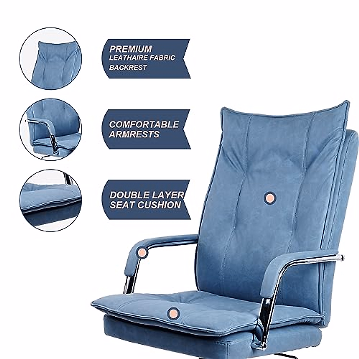 CLATINA Ergonomic Office Chair,High Back Computer Desk Chair with Armrest PU Leather Fabric Double Padded Cushion Adjustable Height Swivel Office Home (Blue)