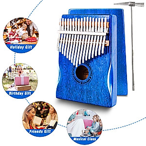 EASTROCK Kalimba Thumb Piano 17 Keys Portable Mbira Finger Piano with Waterproof Protective Case Kalimba Gifts for Kids Adults Beginners Professional (Blue Mahogany Hand Rest)