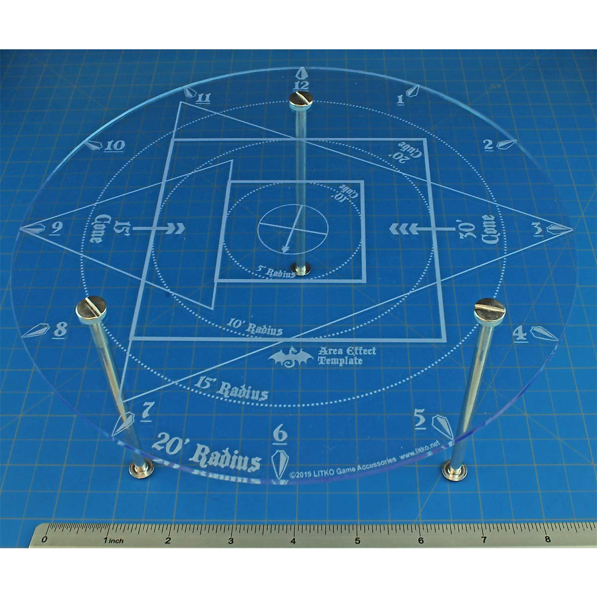 LITKO Elevated RPG Damage & Spell Template for TTRPG | Area Effect Template | Compatible with DND and Pathfinder Games 5E Dungeons and Dragons | Transparent Light Blue