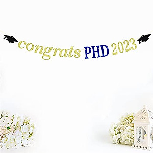 Gold Glitter Congrats PHD 2023 Banner - PHD Graduation Decorations - Congrats Grad, Congratulations PhD Graduation Party Decorations