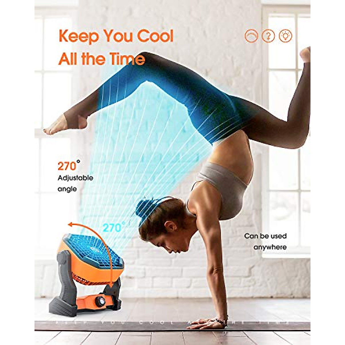 Drchop Portable Fan Rechargeable, 10400mAh Battery Operated Powered Fan, Outdoor Camping Fan with Light & Hook, Personal USB Desk Fan, for Bedroom, Table, Home, Office, Tent, Travel (Classic Orange)