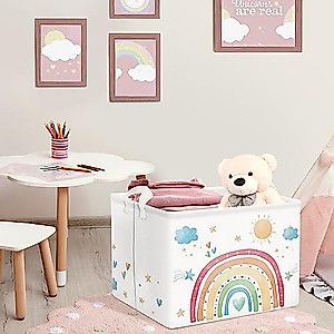 Clastyle Cloud Rainbow Nursery Storage Basket Rectangle Beach Pool Clothes Towel Shelf Basket Toys Books Storage Bin for Playroom Kindergarten Classroom, 15.7x11.8x11.8 in