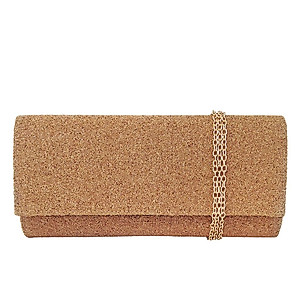 JNB Crushed Cork Clutch w/Gold Glitter, Gold