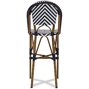 Baxton Studio Ilene Classic French Indoor and Outdoor White and Blue Bamboo Style Stackable Bistro Bar Stool