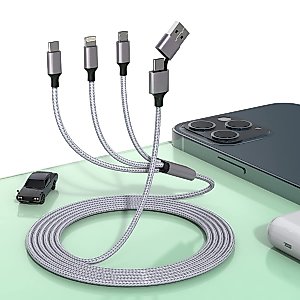 Multi 5 in 1 Universal 3A Fast Charge USB Charging Cable,1.8M/6FT USB A/Type C to Lightning +Type C+Micro USB Nylon Braided Sync Charger Cord Adapter for Android/iPhone/Apple/iOS/Samsung/Huawei/XiaoMi