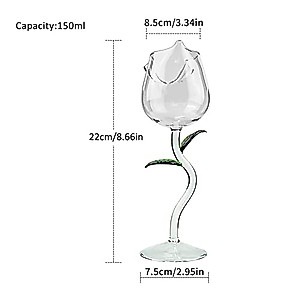 Rose Wine Glasses, Unique Shape Wine Glass, Red Wine Glass Cups, Wine Flower Goblet for Party, Wedding, Valentine's Day, and Romantic Dinners