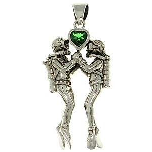 Jewelry Trends Scuba Divers Green Heart Sterling Silver Pendant