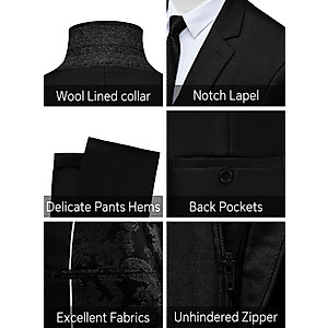 MAGE MALE Men's 3 Pieces Suit Slim Fit Notch Lapel One Button Business Wedding Party Solid Blazer Jacket Vest Pants Set with Tie Black