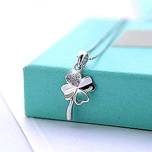MAJORWARAP Four Leaf Clover Necklace Sterling Silver Shamrock Good Luck Charm Pendant for Women Girl Mom Daughter Birthday Gift