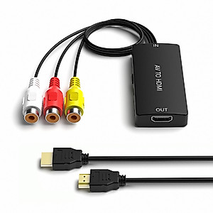 Dingsun RCA to HDMI Converter, AV to HDMI Adapter, Composite/CVBS/Video Audio Converter Support 1080P/720P for HD TV/Display/Projector/PS2/PS3/N64/Wii/STB/VHS/VCR/DVD/Blue-Ray Players etc.
